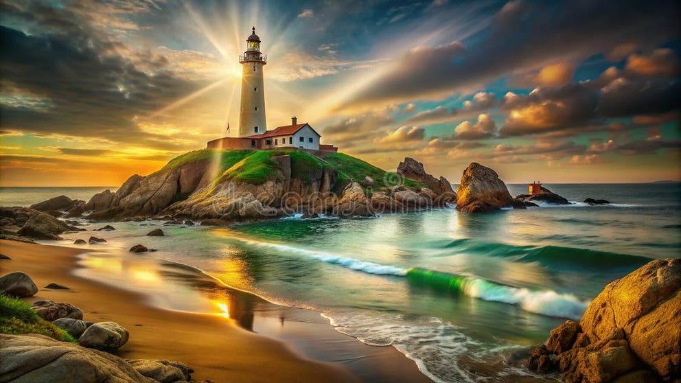 A Hyper Realistic Image of a Seascape and a Lighthouse Stock ...