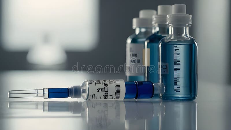 Sterile Precision: a Syringe and Vial Stock Image - Image of blue ...