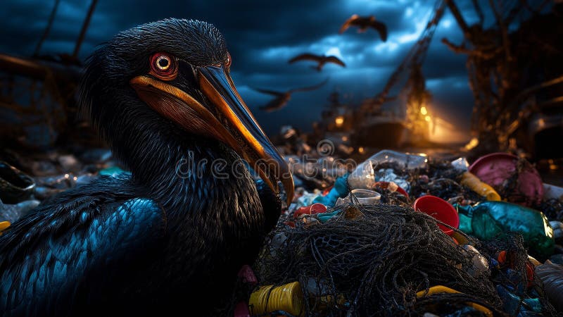 Seabirds Nesting among Coastal Plastic Pollution Stock Illustration ...