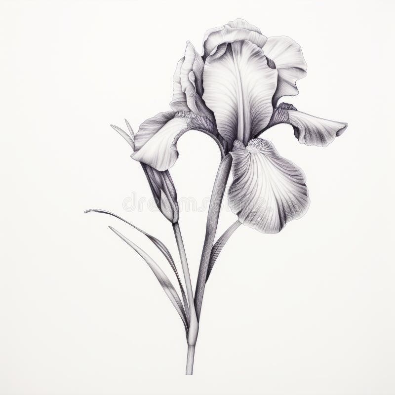 Hyper-realistic Ink Drawing of Iris: Intricate Minimalism with Graceful ...