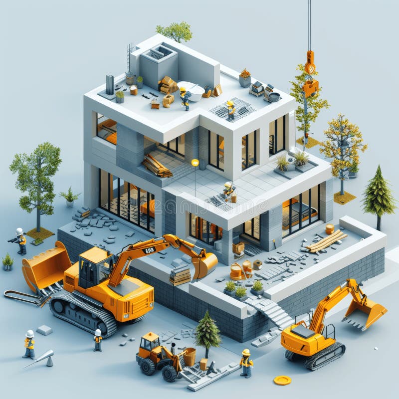 Hyper Realistic Isometric Vector Illustration of Construction Site with ...