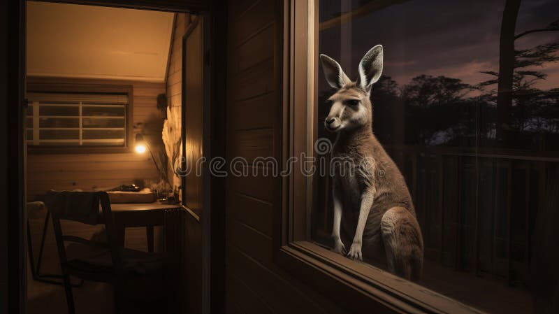 Hyper-realistic Kangaroo Artwork Outside Cabin Door Stock Illustration ...