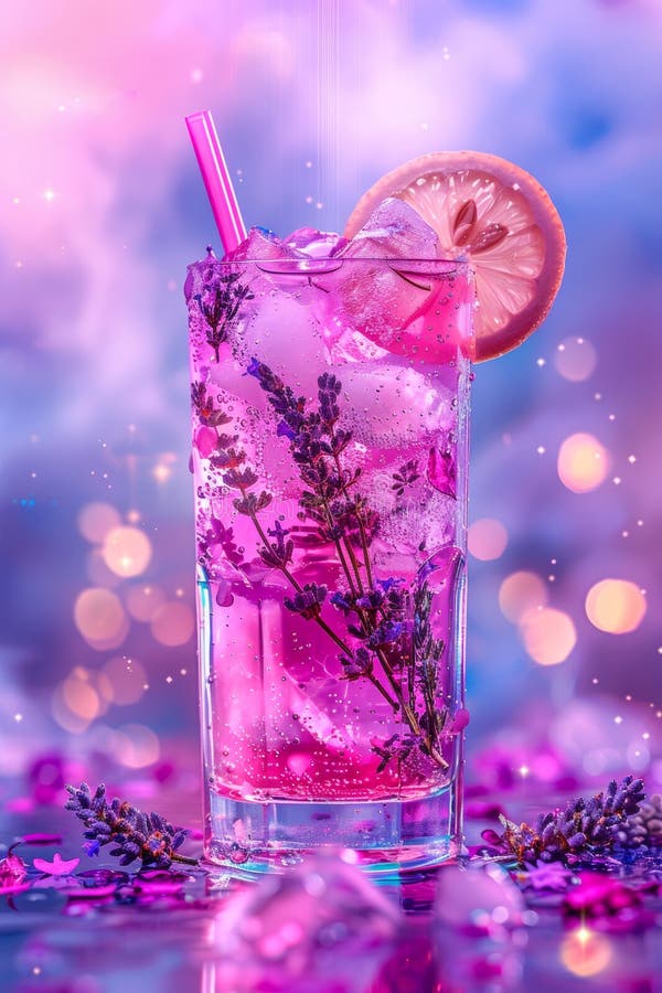 Hyper Realistic Lavender Lemonade Poster Against Light Blue Sky, Fine ...