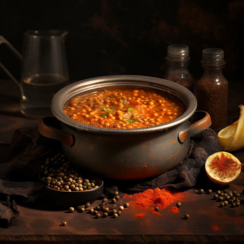 Hyper Realistic Lentil Soup on Rust Background Stock Illustration ...