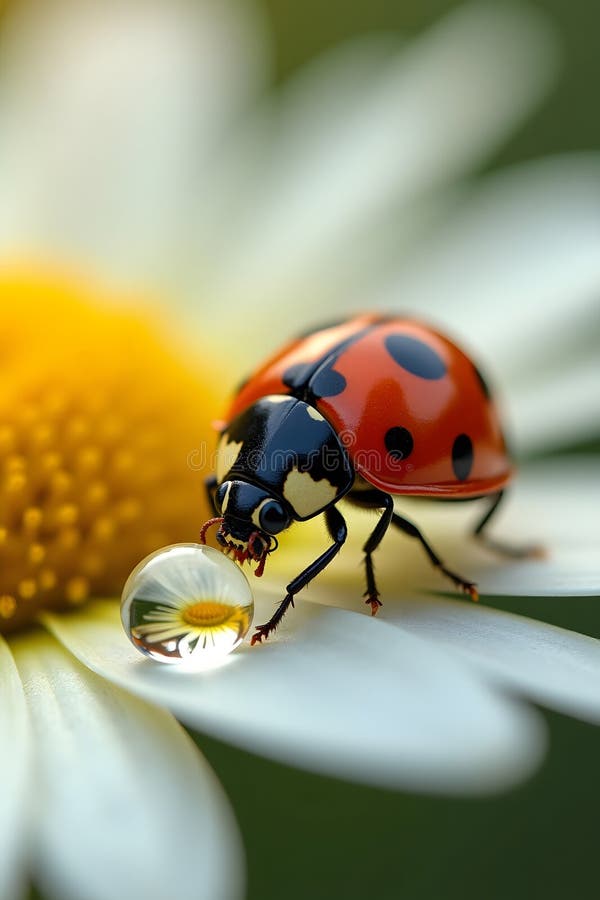 Macro Image of a Ladybug with Dewdrops on a Leaf — AI-generated Stock ...