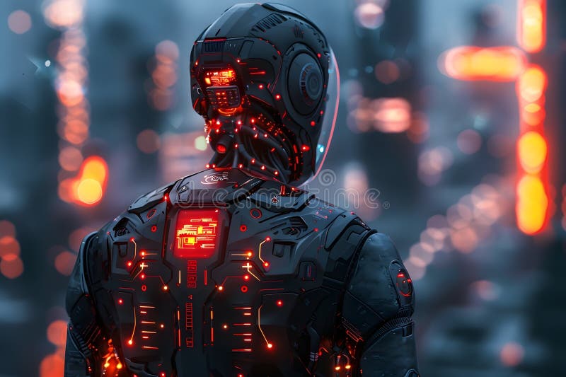 A Hyper-realistic Macro Photograph of a Humanoid Robots Back Stock ...