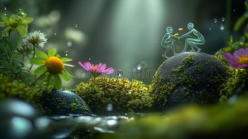 Fantasy Flower Spirits in Glowing Forest Micro-landscape Stock ...