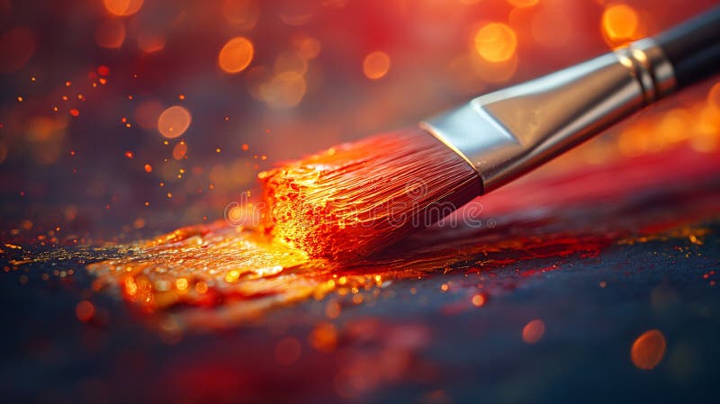Hyper Realistic Magic Brush Mixing Vibrant Red Paint at Sunset ...