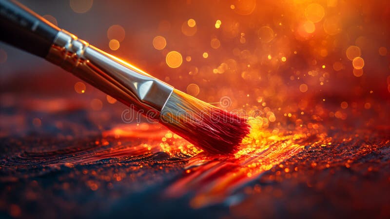 Hyper Realistic Magic Brush Mixing Vibrant Red Paint at Sunset ...