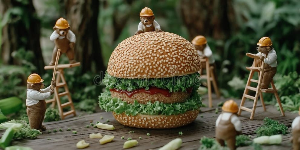 A Hyper-realistic Miniature Scene of Tiny Bears Carefully Assembling a ...