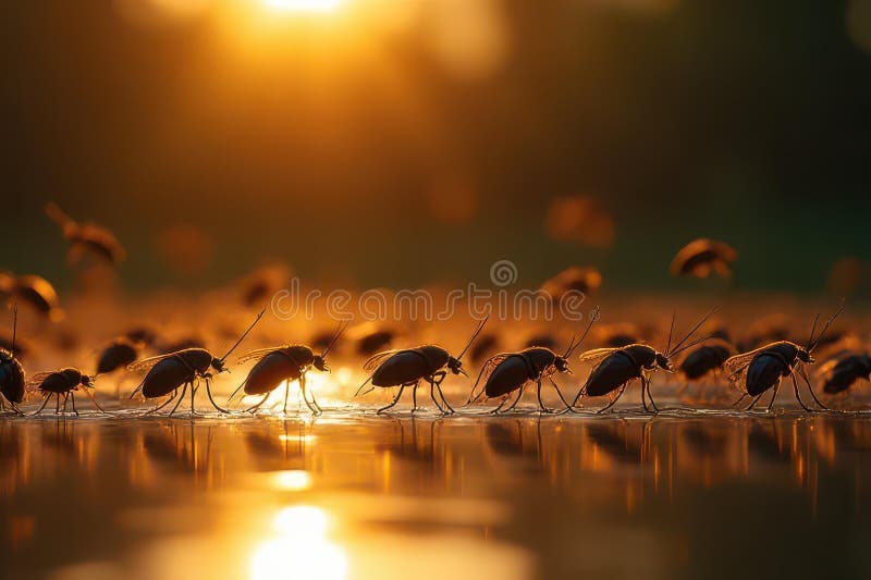 Hyper-Realistic Mosquito Swarm at Dusk: Golden Light, Long Shadows, and ...