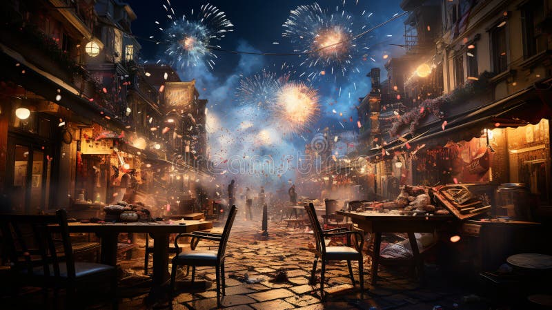 New Year Celebration, Highlighting a Colorful Explosion in the Night ...