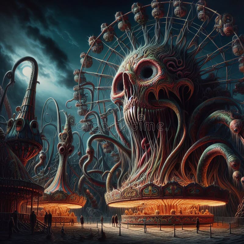 61 a Hyper Realistic Painting of a Creepy Carnival at Night Wit Stock ...