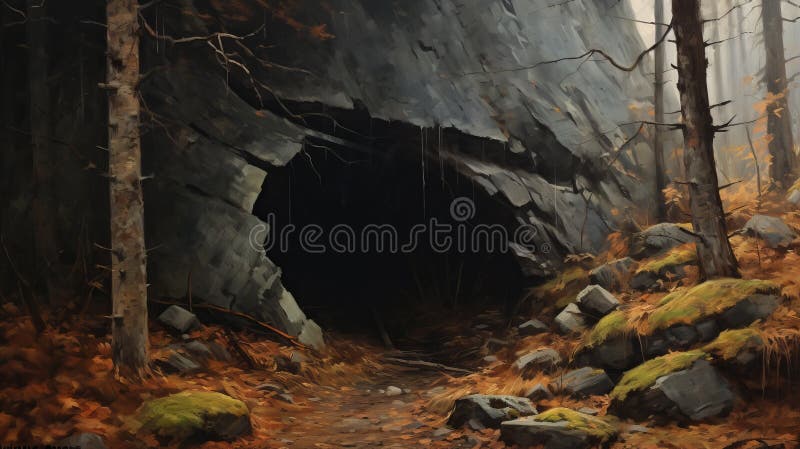Hyper-realistic Painting of a Dark Cave in the Forest Stock ...