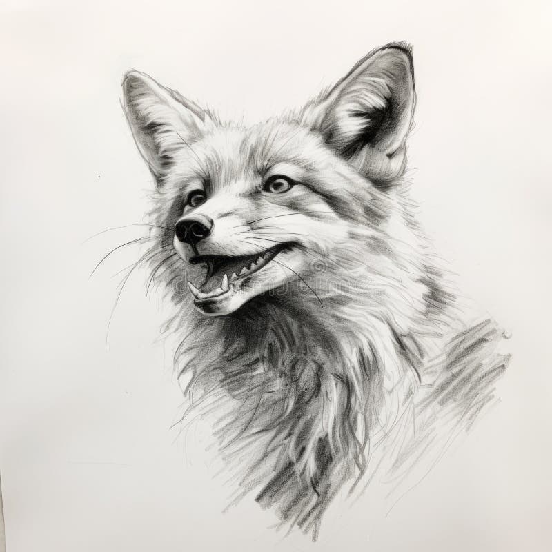 Hyper-realistic Pencil Drawing of a Happy Fox Portrait Stock ...