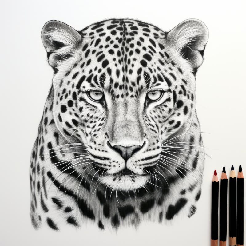 Hyper-realistic Pencil Drawing of a Leopard with Bold Black Lines Stock ...