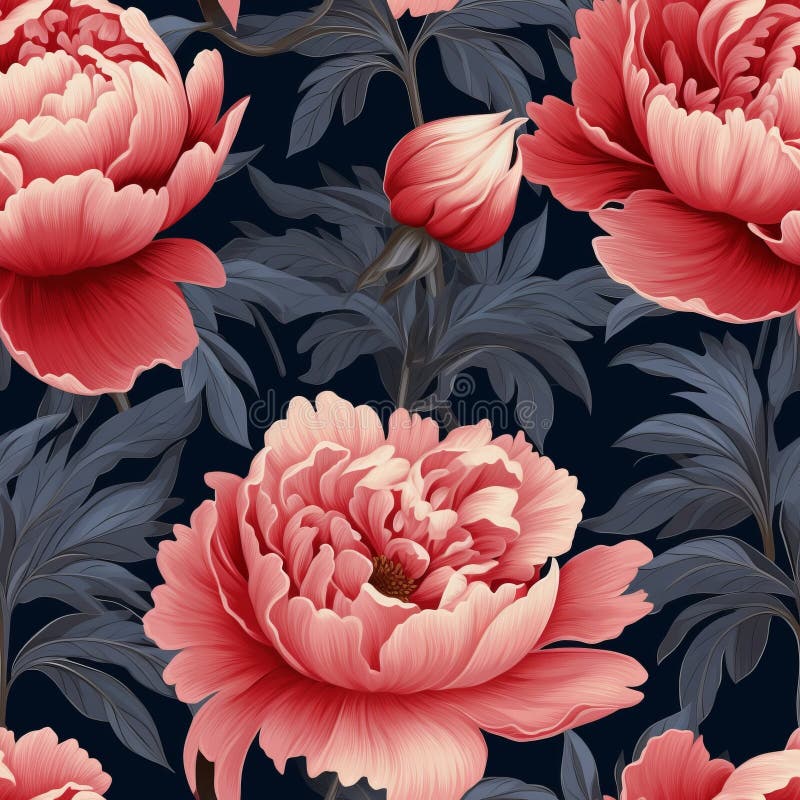 Hyper-realistic Peony Vector Pattern with Vibrant Color Scheme and ...