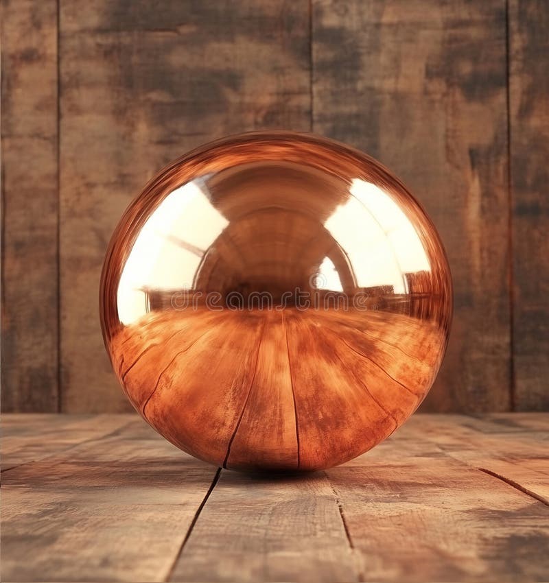 Hyper-realistic Photo of a Copper Sphere on a Wooden Table, with a ...