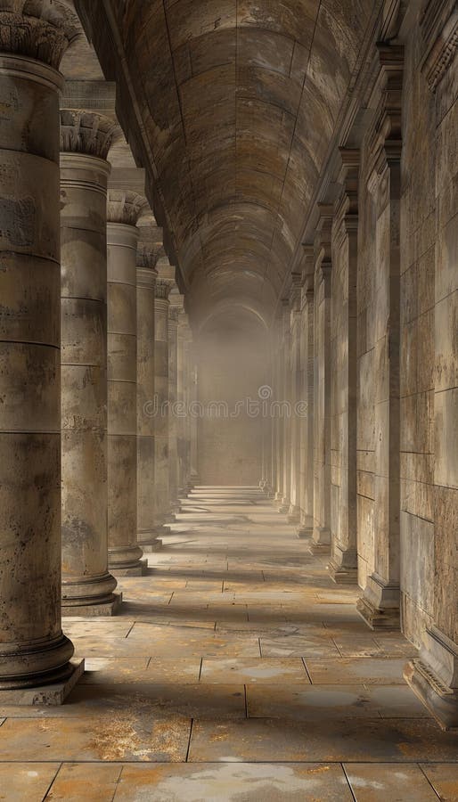 Hyper Realistic Photo of Corridor among Ancient Columns Inside a ...