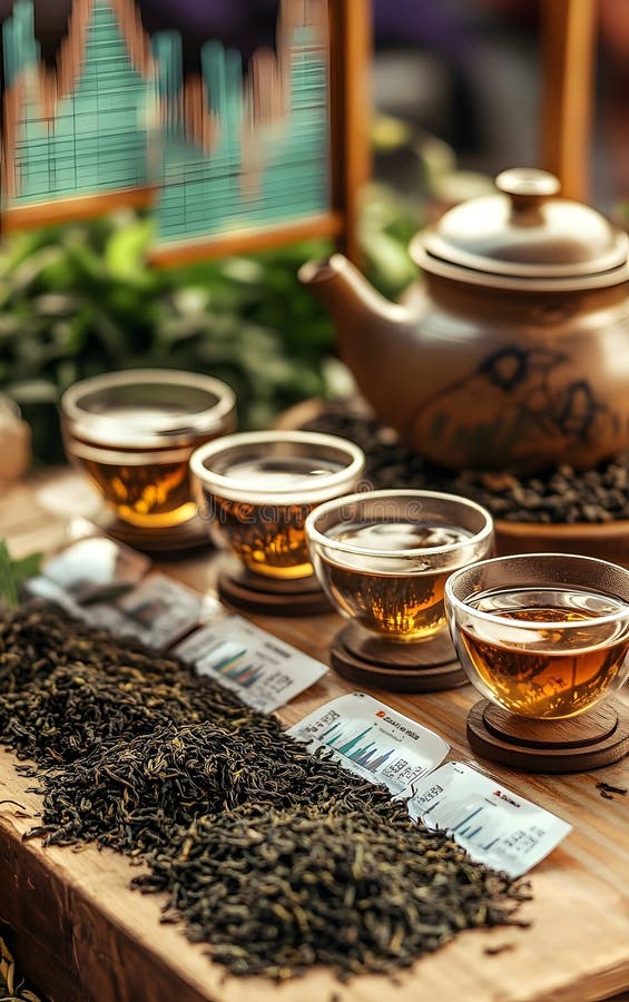 A Hyper Realistic Photo of Tea Leaves and Teacups Displayed on a Market ...