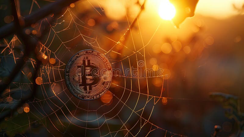 Translucent Bitcoin Woven Using Spider Silk Inside a Beautiful Cobweb ...
