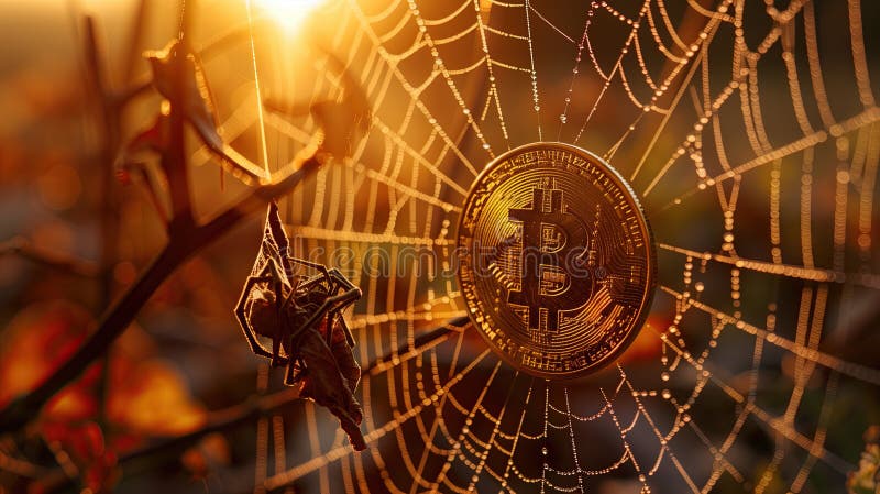 Translucent Bitcoin Woven Using Spider Silk Inside a Beautiful Cobweb ...