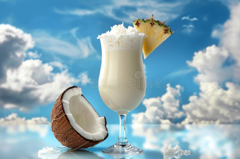 Hyper Realistic Pi a Colada Product Photo on Light Blue Sky Background ...