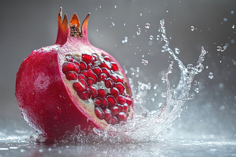 Smashed Pomegranate Bursting with Juice and Seeds Scattering on the ...