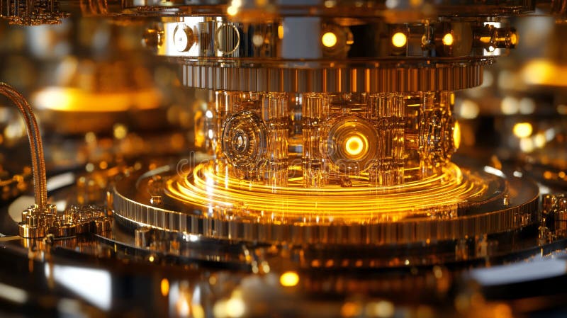 Hyper-Realistic Quantum Computer with Golden Circuit Board Stock ...