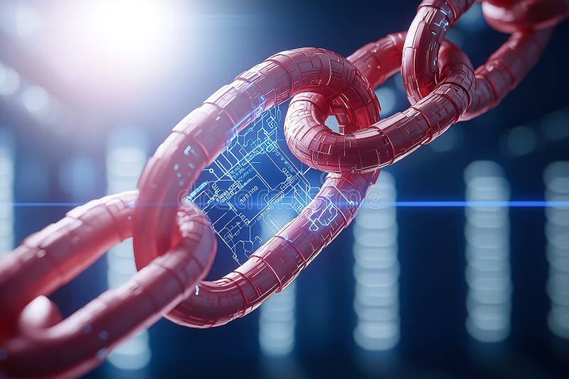 Hyper Realistic Red Chain Connection with Blueprint Design Inside ...