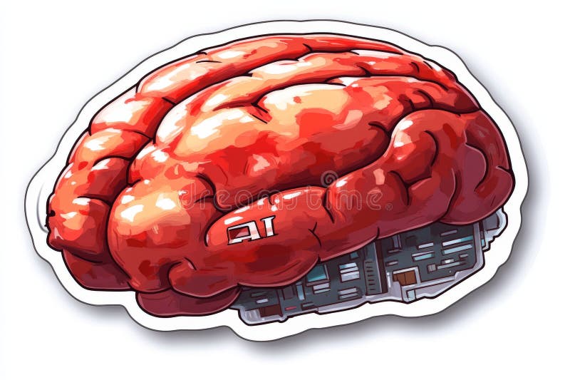 Hyper Realistic Red Human Brain Model Embedded AI Logo Anatomical ...