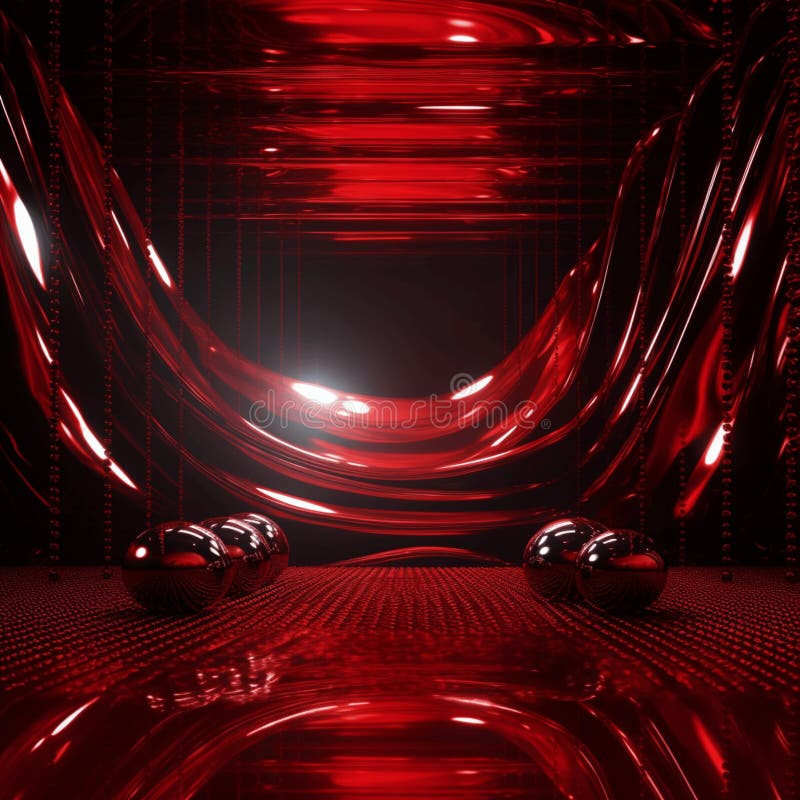 Hyper-Realistic Red Metallic Abstract Background with Spheres Stock ...