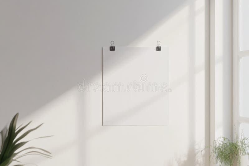 Mockup of Blank A4 Paper Poster with Paperclips on Clean White Wall in ...