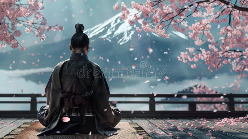 Hyper Realistic Samurai Meditating Under a Cherry Blossom Tree ...