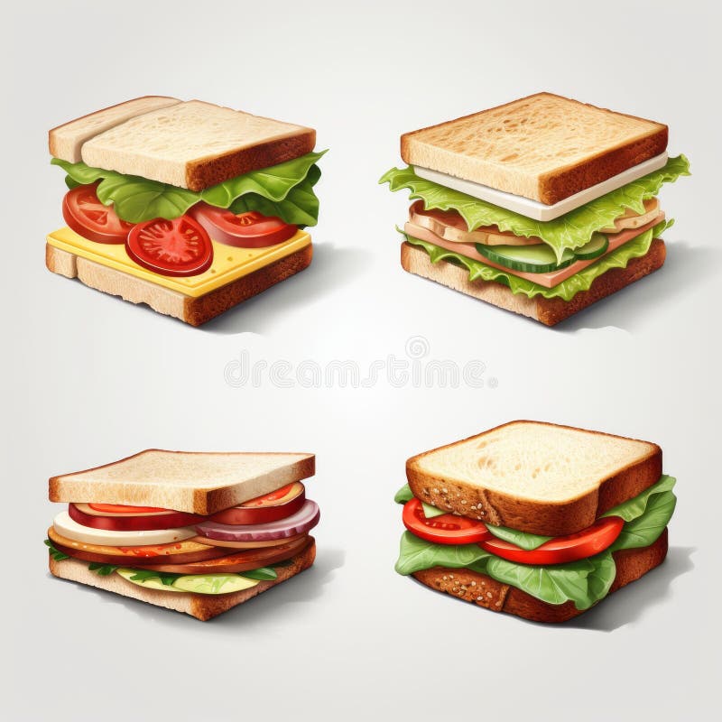 Hyper-realistic Sandwich Icon Pack: Detailed 2d Design for Graphic ...
