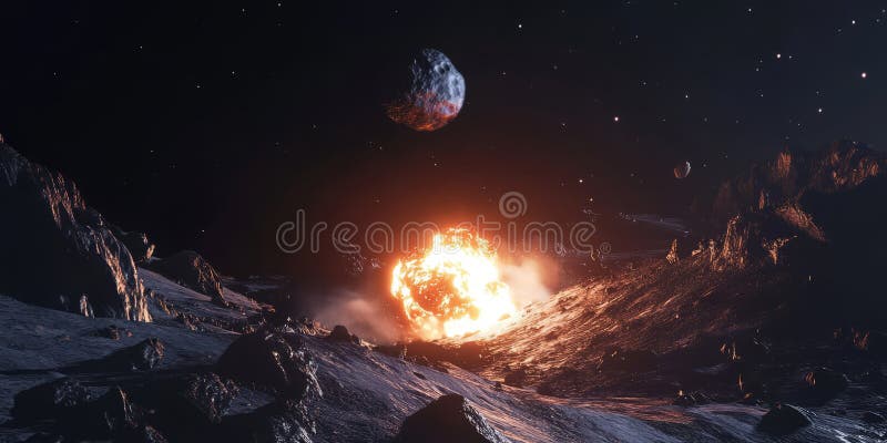 A Hyper-realistic Scene of an Asteroid Impact, with a Fiery Explosion ...