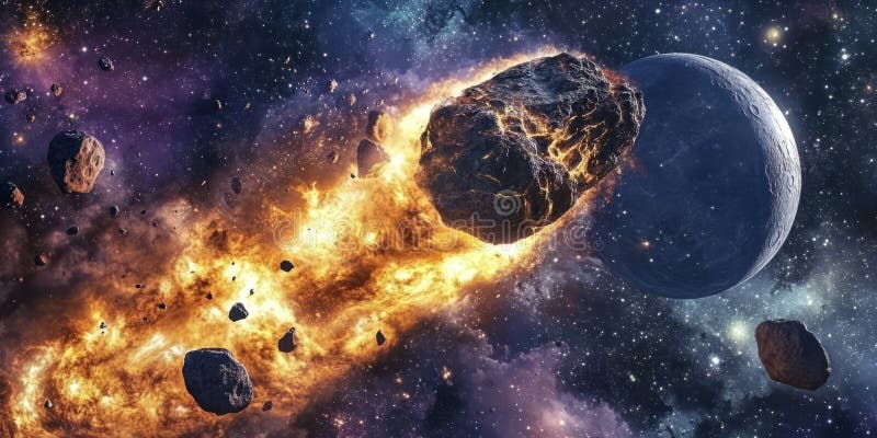 Hyper Realistic Scene Asteroid Impact Fiery Explosion Sending ...
