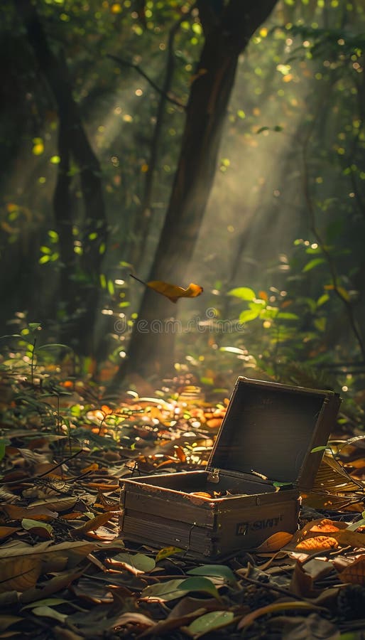 Hyper Realistic Scene of an Open Shipping Box on a Leafy Forest Floor ...