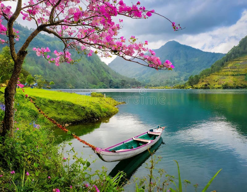 A Hyper-realistic Scene of a Tranquil Lakeside Surrounded by Steep ...