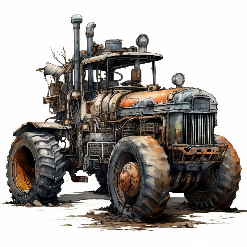 Hyper-realistic Sci-fi Illustration of a Rusty Post-apocalyptic Tractor ...