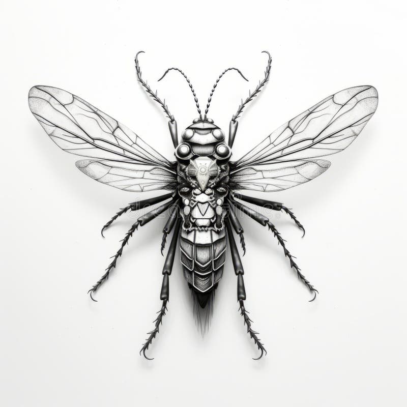 Hyper-realistic Sci-fi Insect Drawing on White Background Stock Illustration - Illustration of ...