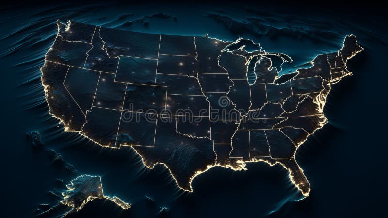 Hyper-realistic Sci-fi Map of the United States with Dark Aquamarine ...