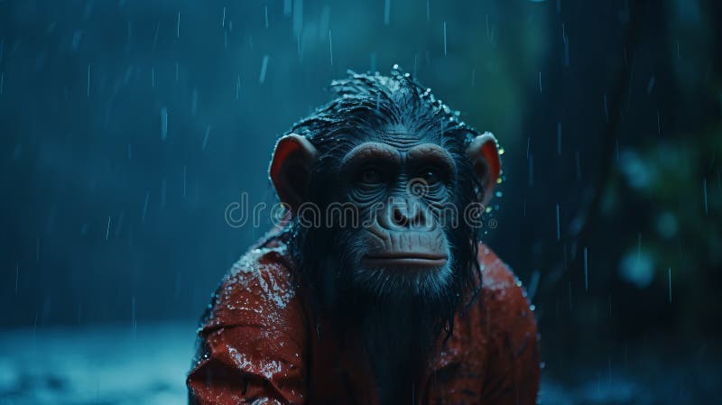 Hyper-realistic Sci-fi Primate in Red Coat: Junglepunk Rain Stock ...