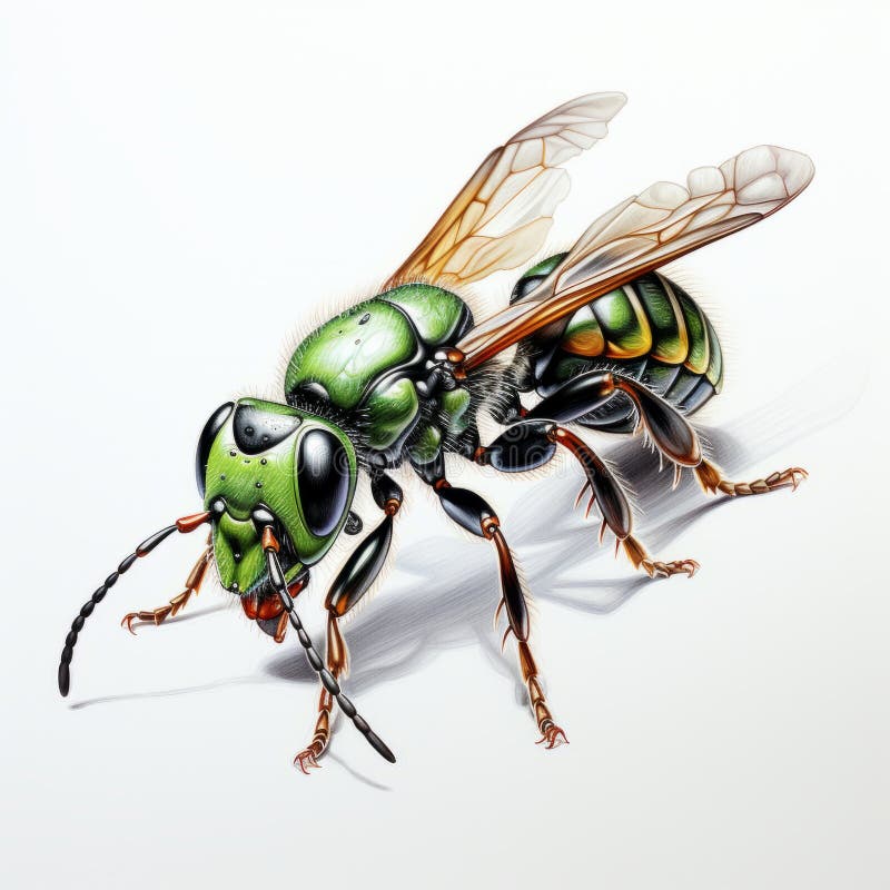 Hyper-realistic Sci-fi Wasp Drawing: Green and Black Technological ...