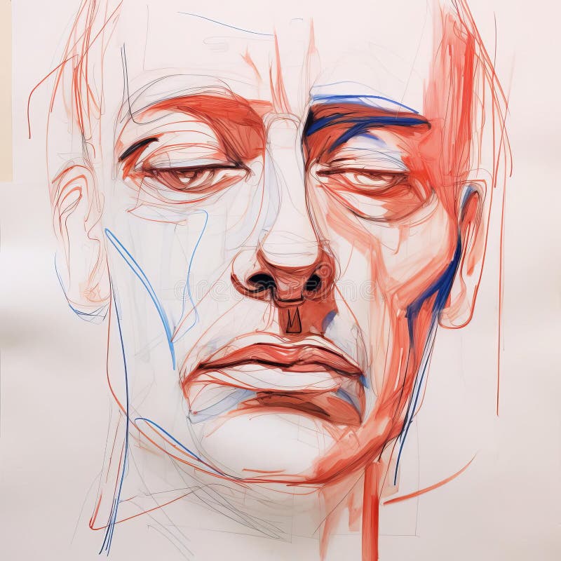 Hyper-realistic Sculpture: a Stunning Portrait with Red and Blue Lines ...