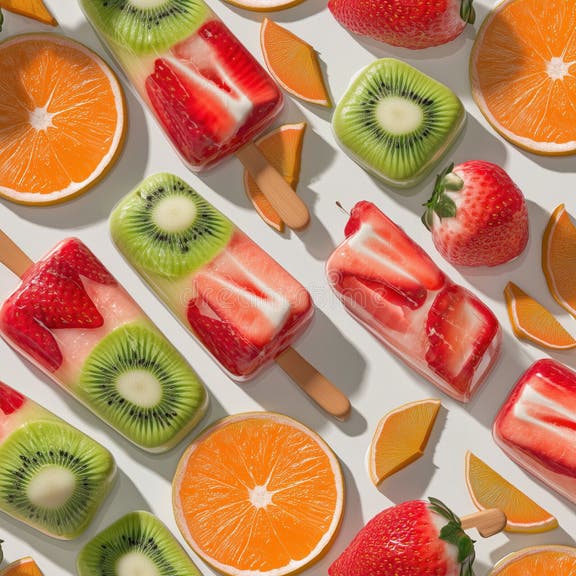 Hyper-realistic Seamless Pattern of Assorted Popsicles with Chocolate ...