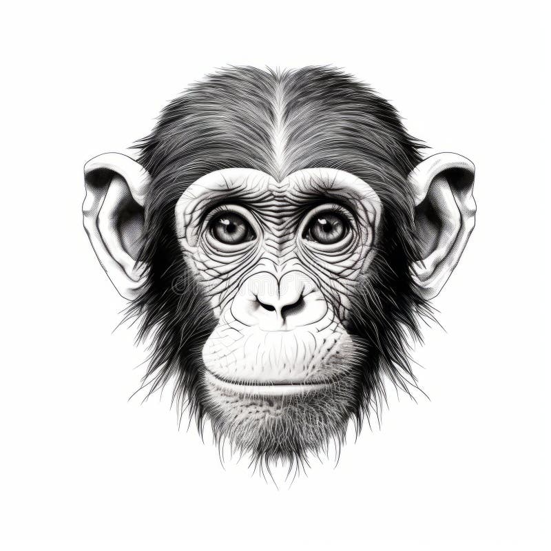 Hyper-realistic Silkscreen Illustration of a Chimpanzee Head Stock ...