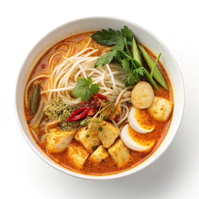 Hyper-Realistic Singapore Curry Laksa Isolated on White Background ...