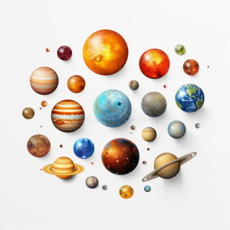 Hyper-realistic Solar System Illustrations on White Background Stock ...