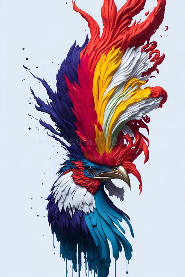 Hyper-Realistic Splash Art of Colorful Feather and Rooster S Head on ...
